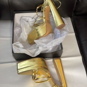 EGO | Shoes | Brand New Glossy Gold Ego Wedge Style Heels | Poshmark